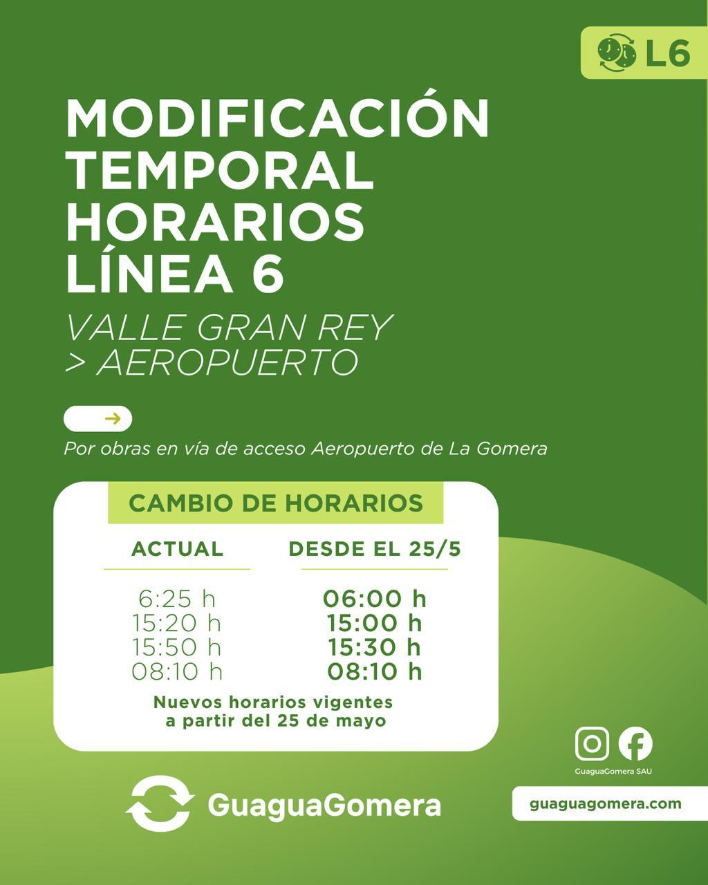 Modificación temporal de horarios en la línea 6 Valle Gran Rey ...